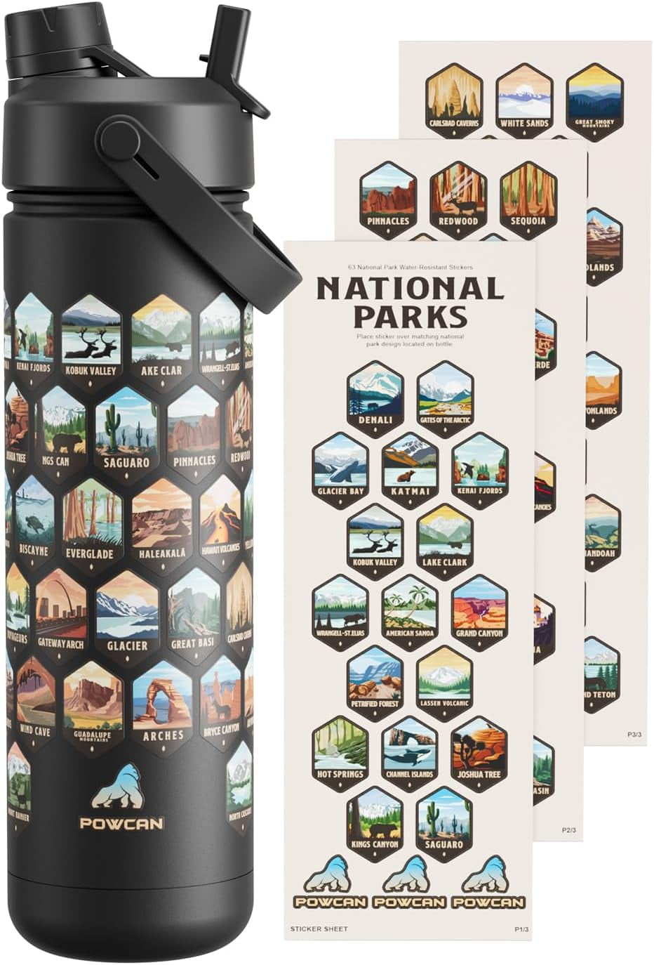 26 oz National Parks Water Bottle with Waterproof Stickers: 2-in-1 ...