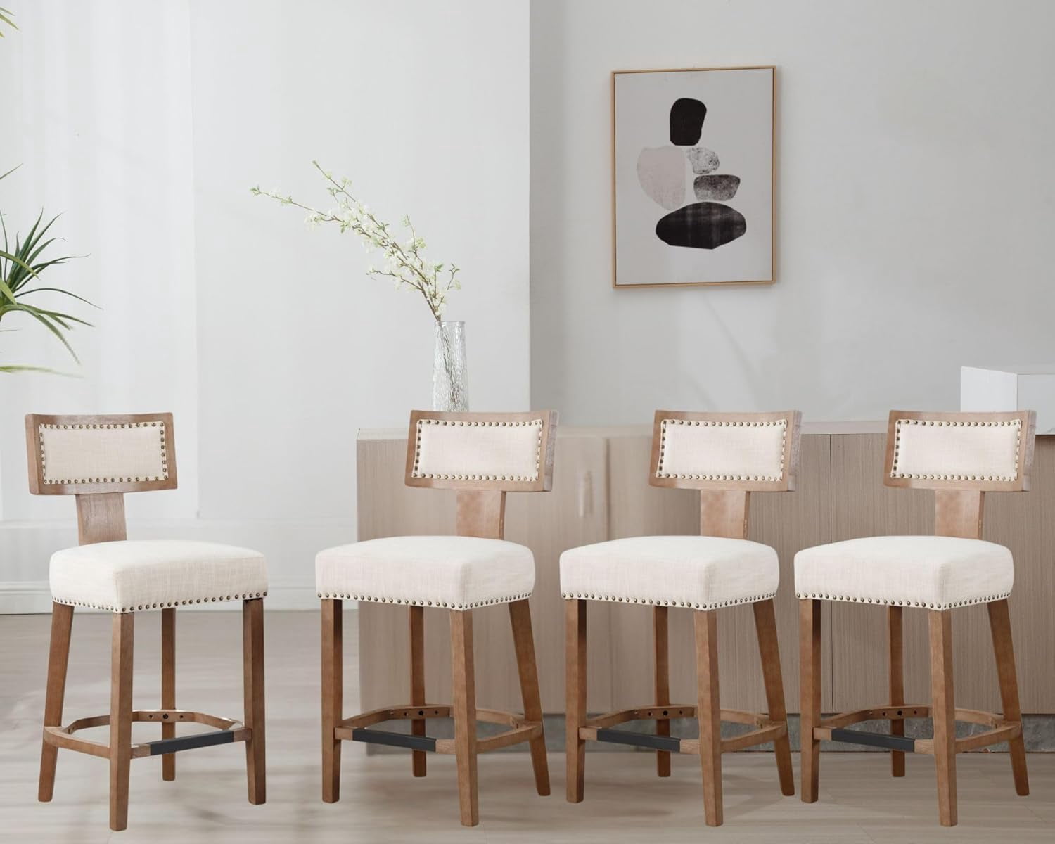 26\u2019\u2019 Farmhouse Bar Stools Charcoal Linen Upholstered Counter ...