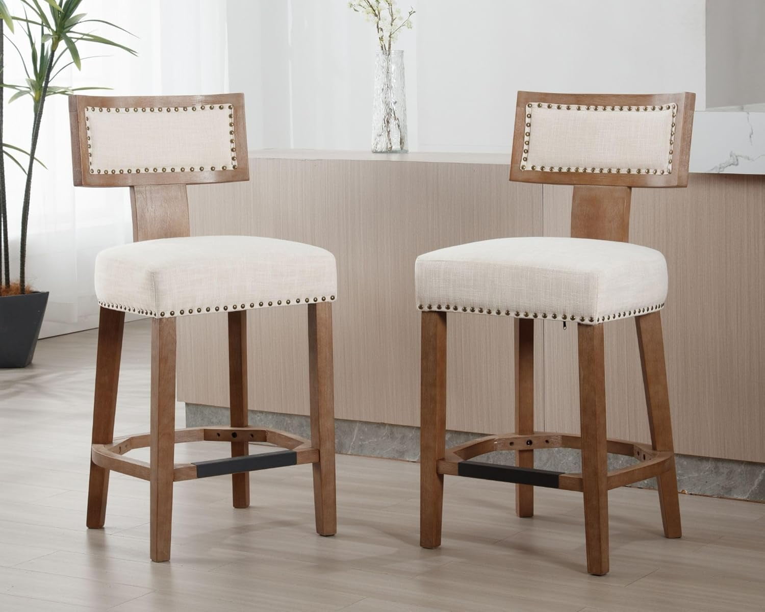 26\u2019\u2019 Farmhouse Bar Stools Charcoal Linen Upholstered Counter ...