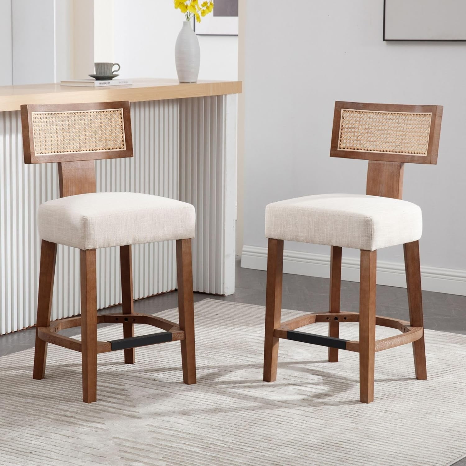 26\u2019\u2019 Rattan Barstools with Back Counter Height Bar Stools Set ...