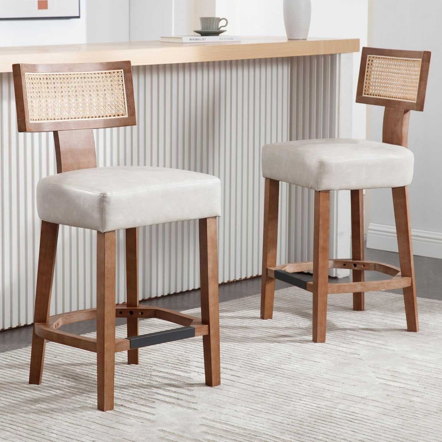 26\u2019\u2019 Rattan Barstools with Back Counter Height Bar Stools Set ...