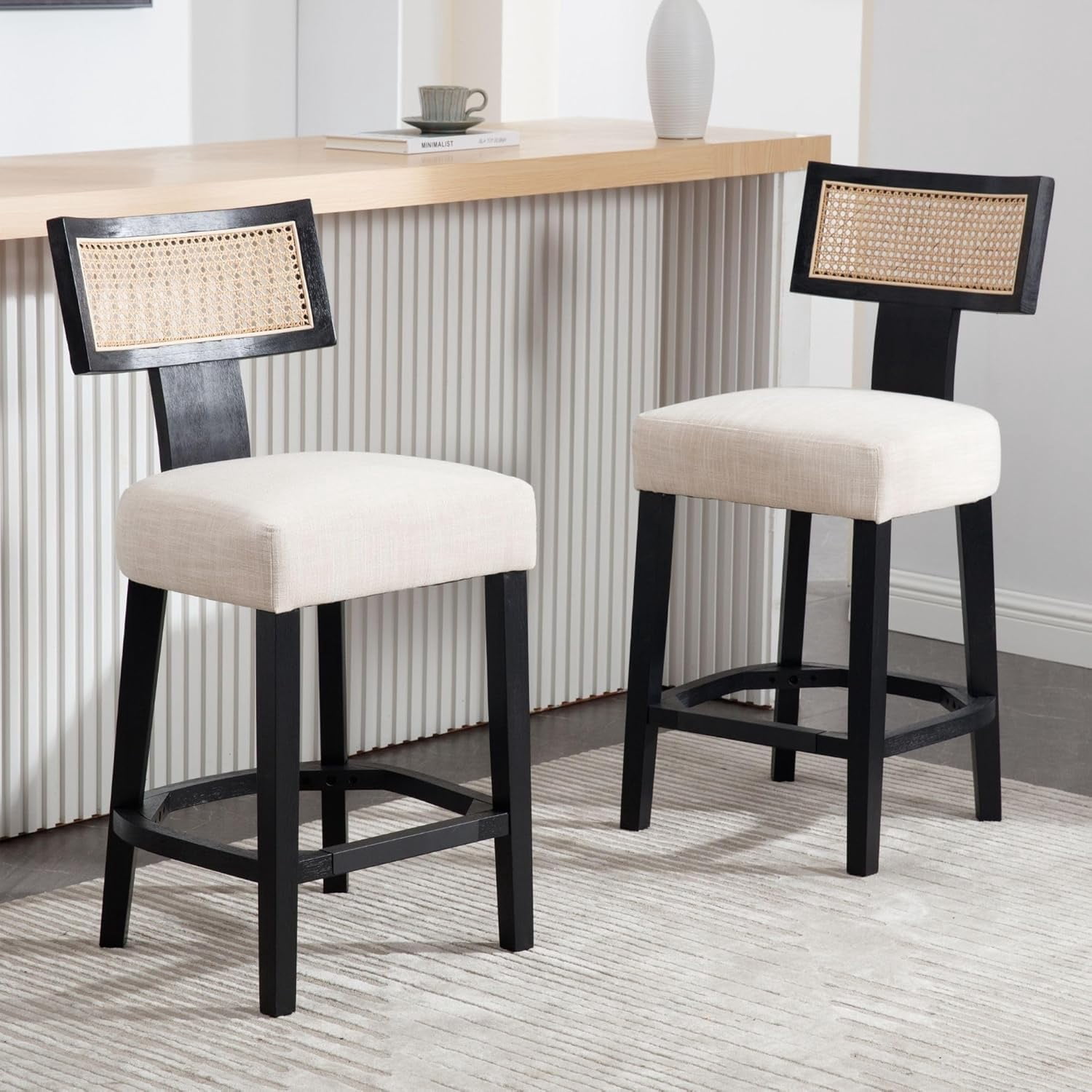 26\u2019\u2019 Rattan Barstools with Back Counter Height Bar Stools Set ...