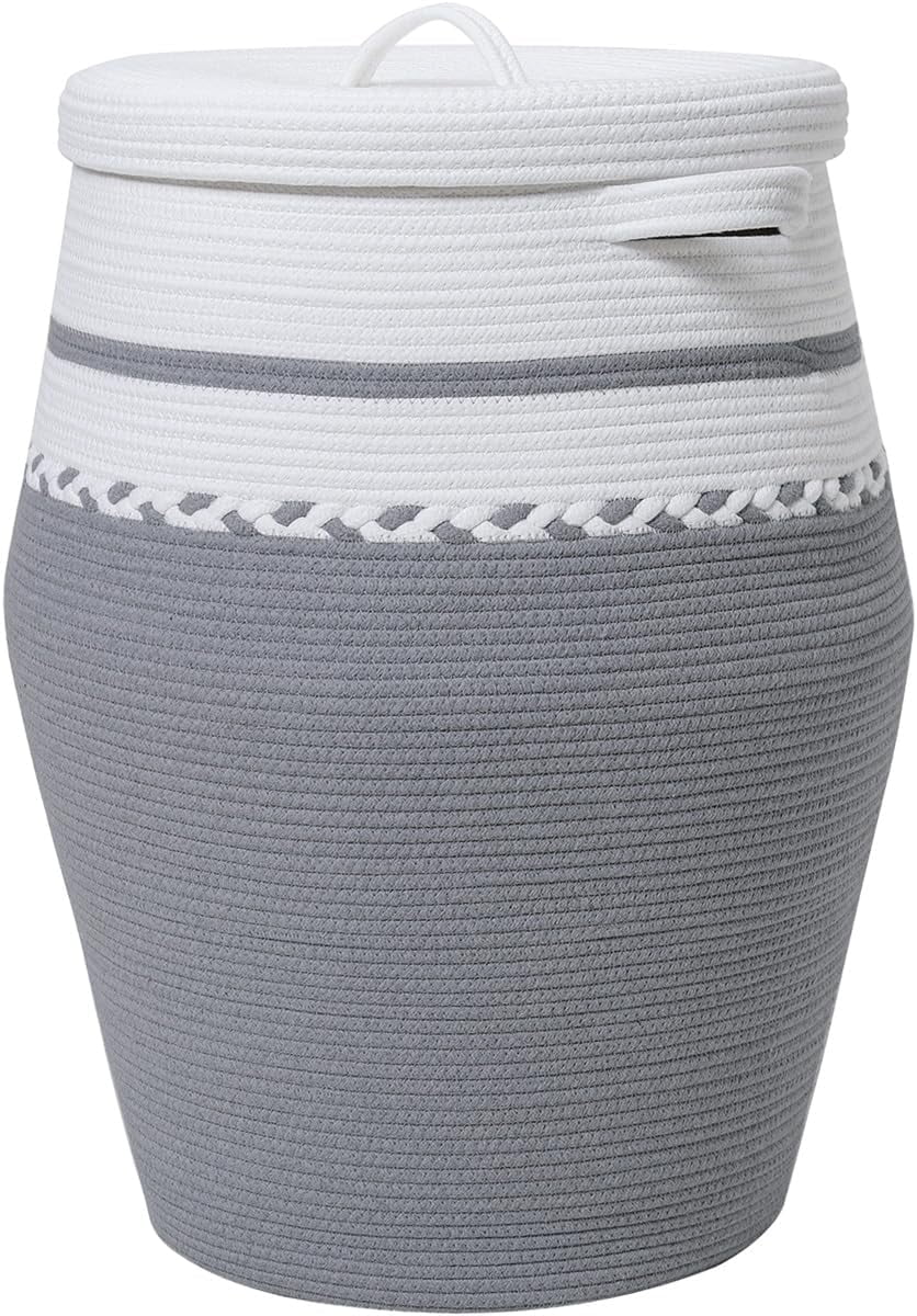 26" x 20" Tall Extra Large Storage Basket with Lid, Cotton Rope Storage ...
