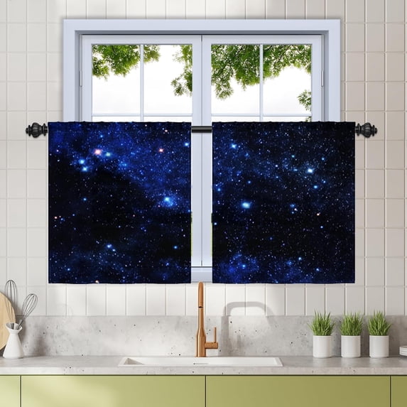 26 x 24 Inch Universe Kitchen Curtains Night Blue Galaxy Cafe Short ...