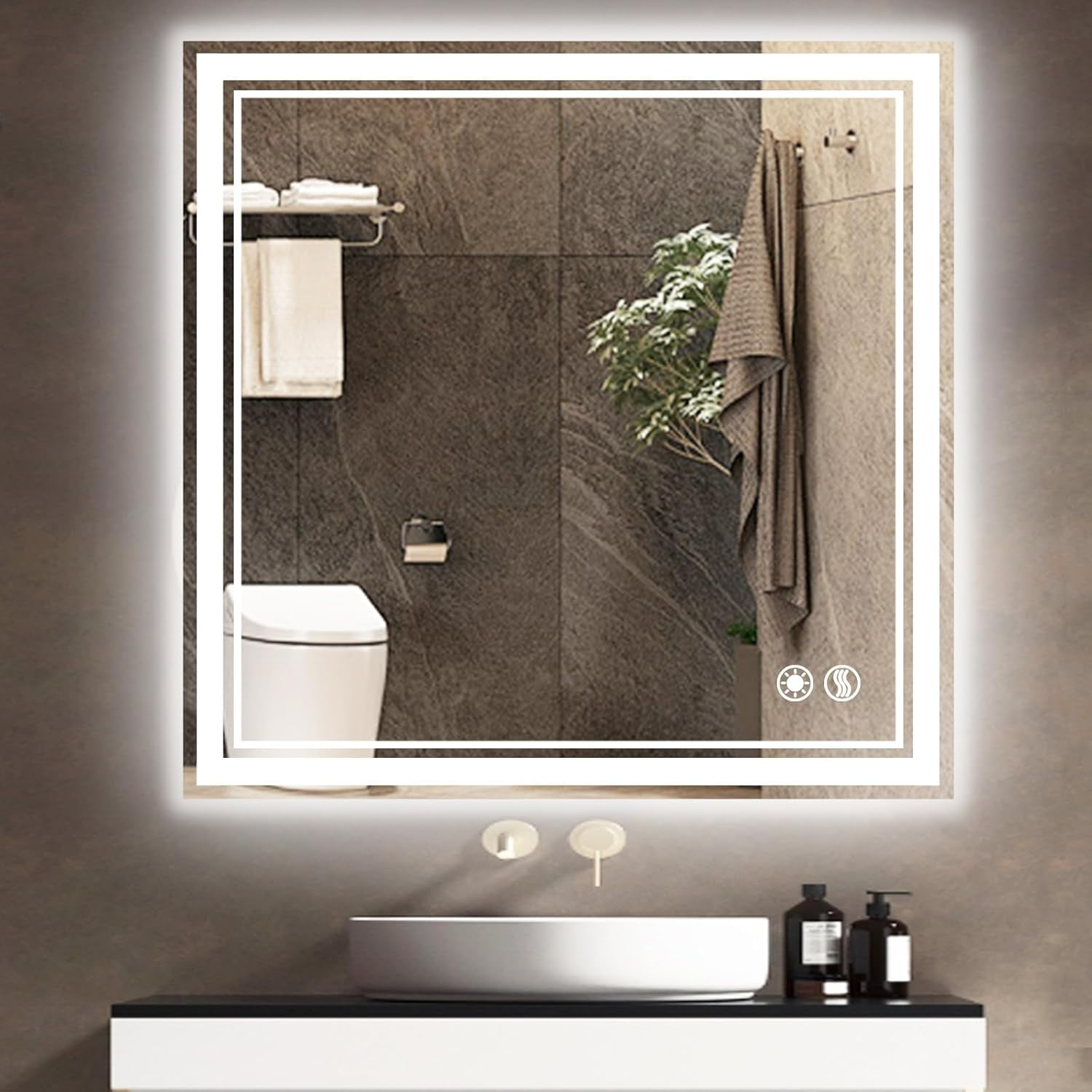 26 x 26'' LED Bathroom Mirror wiht Lights Memory Function Dimmable ...