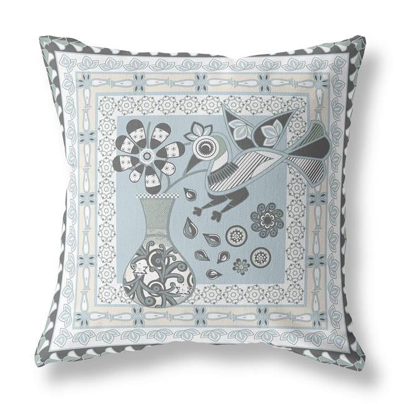 26 x 26 in. Cream Peacock Blown Seam Floral Indoor & Outdoor Throw ...