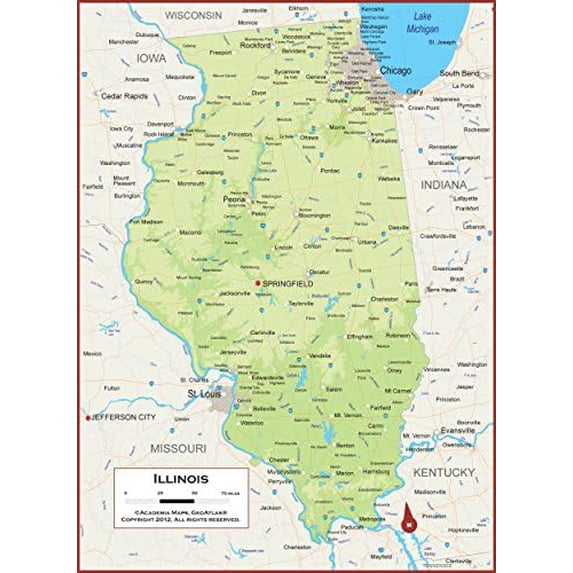 26 x 36 Illinois State Wall Map Poster with Topography - Classroom ...