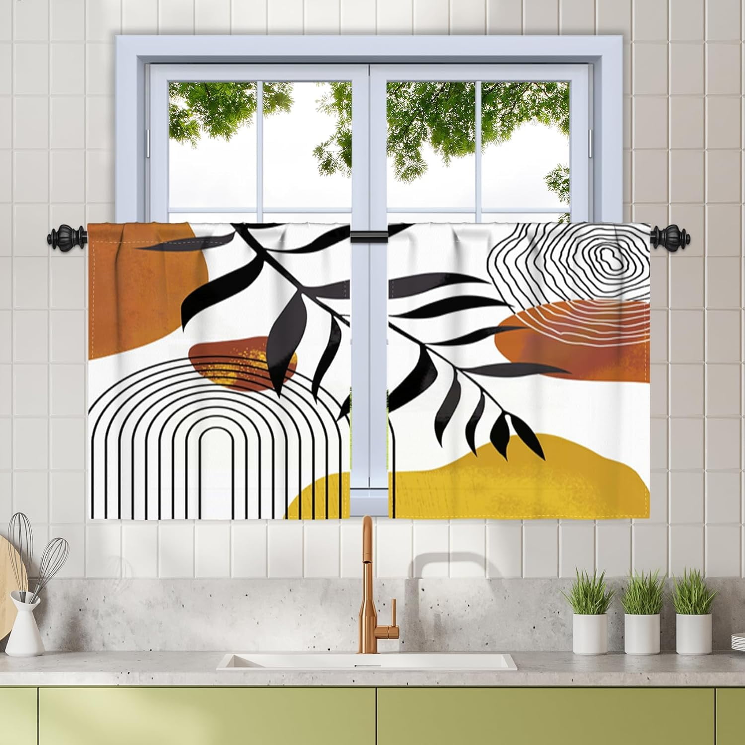 26 x 36 Inch Boho Mid Century Modern Kitchen Curtains Breathable Linen ...