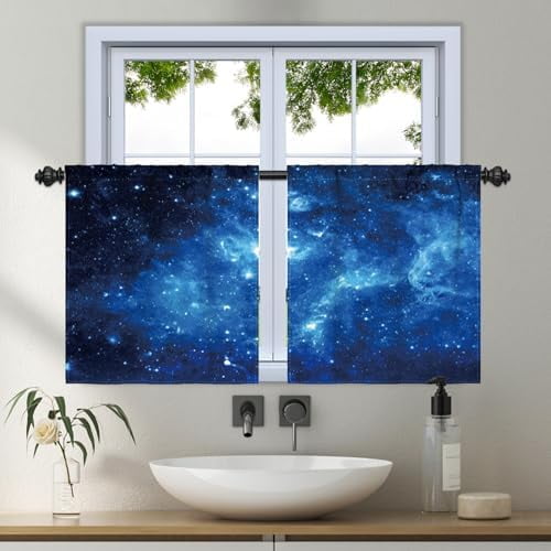 26 x 36 Inch Galaxy Kitchen Tier Curtains for Small Window Mysterious ...