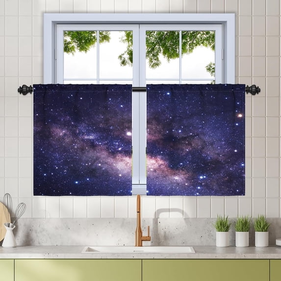 26 x 36 Inch Purple Galaxy Kitchen Window Curtains Tier Outer Space ...