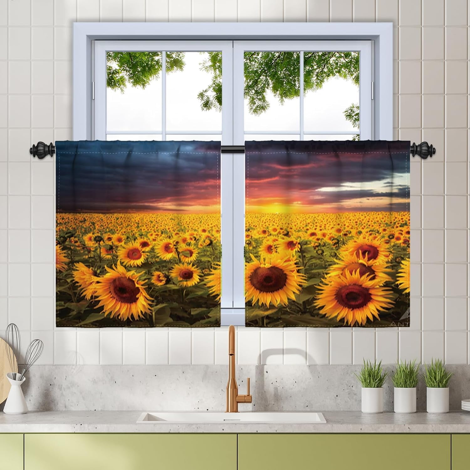 26 x 36 Inch Sunflower Short Blackout Curtains Small Kitchen Bathroom ...
