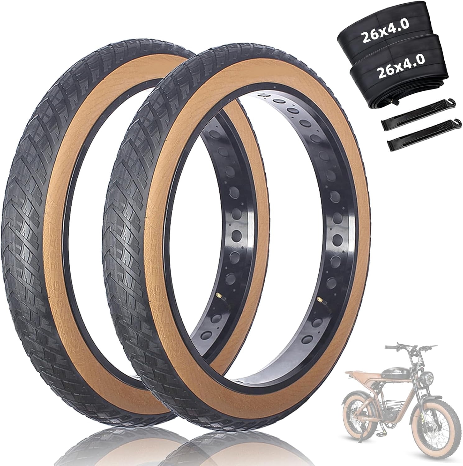 26 x 4.0 Inch 2 Pcs E-Bike Fat Tires with Inner Tubes and Tire Levers ...