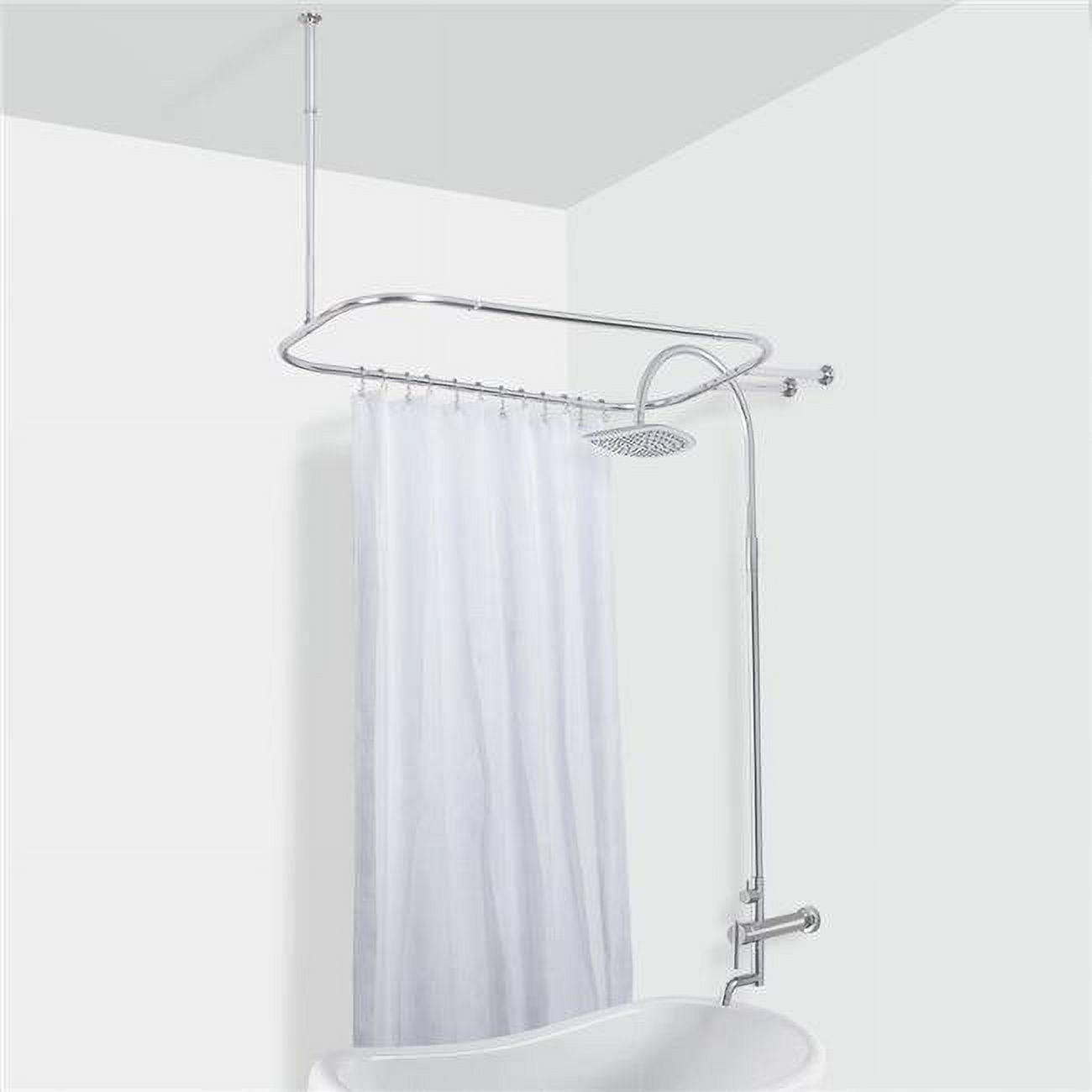 26 x 54 in. Aluminum Hoop Shower Rod with Ceiling Support for Clawfoot ...