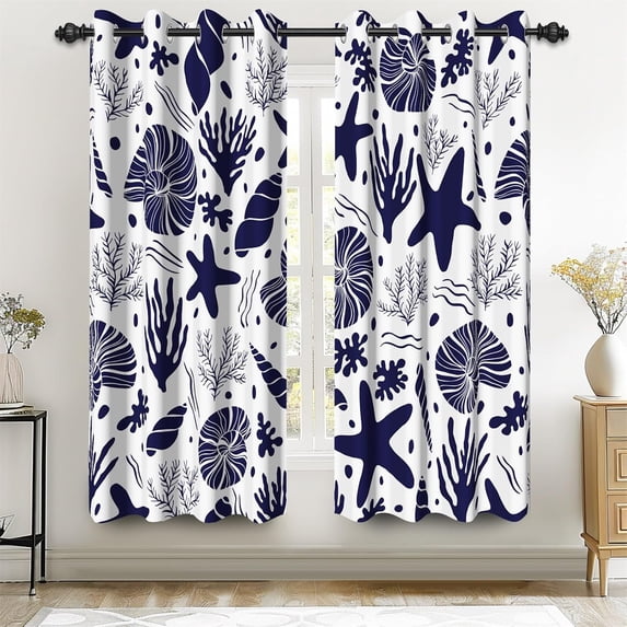 26 x 63 Inch Coastal Beach Blackout Curtains Sea Starfish Seashell ...