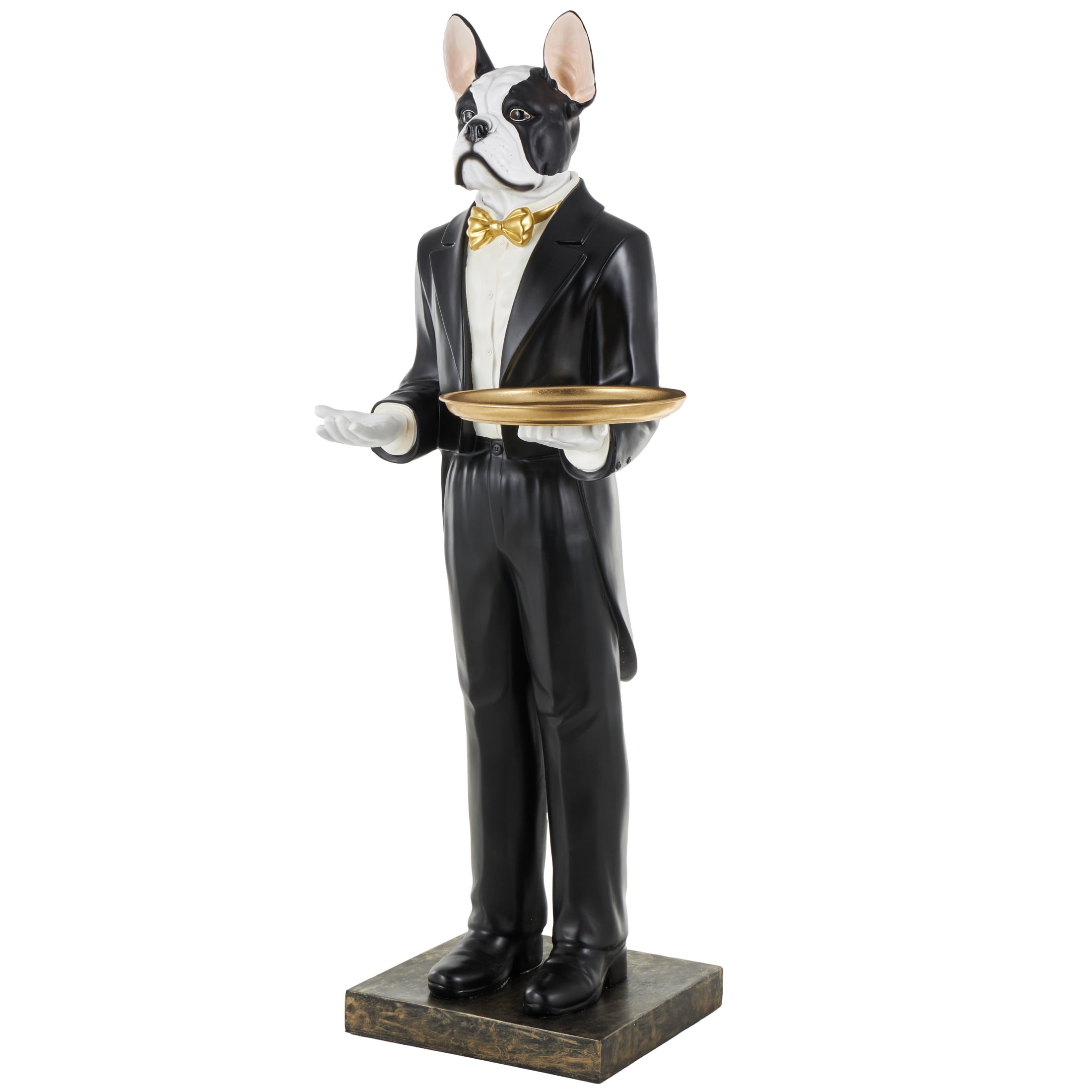 26" x 64" White Resin Floor Waiter Dog Sculpture with Gold Bow Tie and ...
