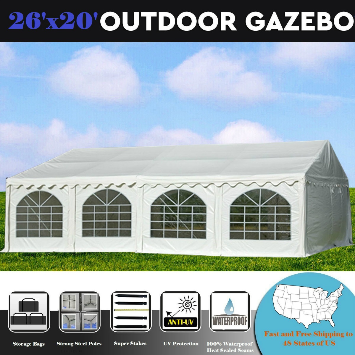 26'x20' PVC White Tent - Heavy Duty Wedding Party Tent Canopy Carport ...