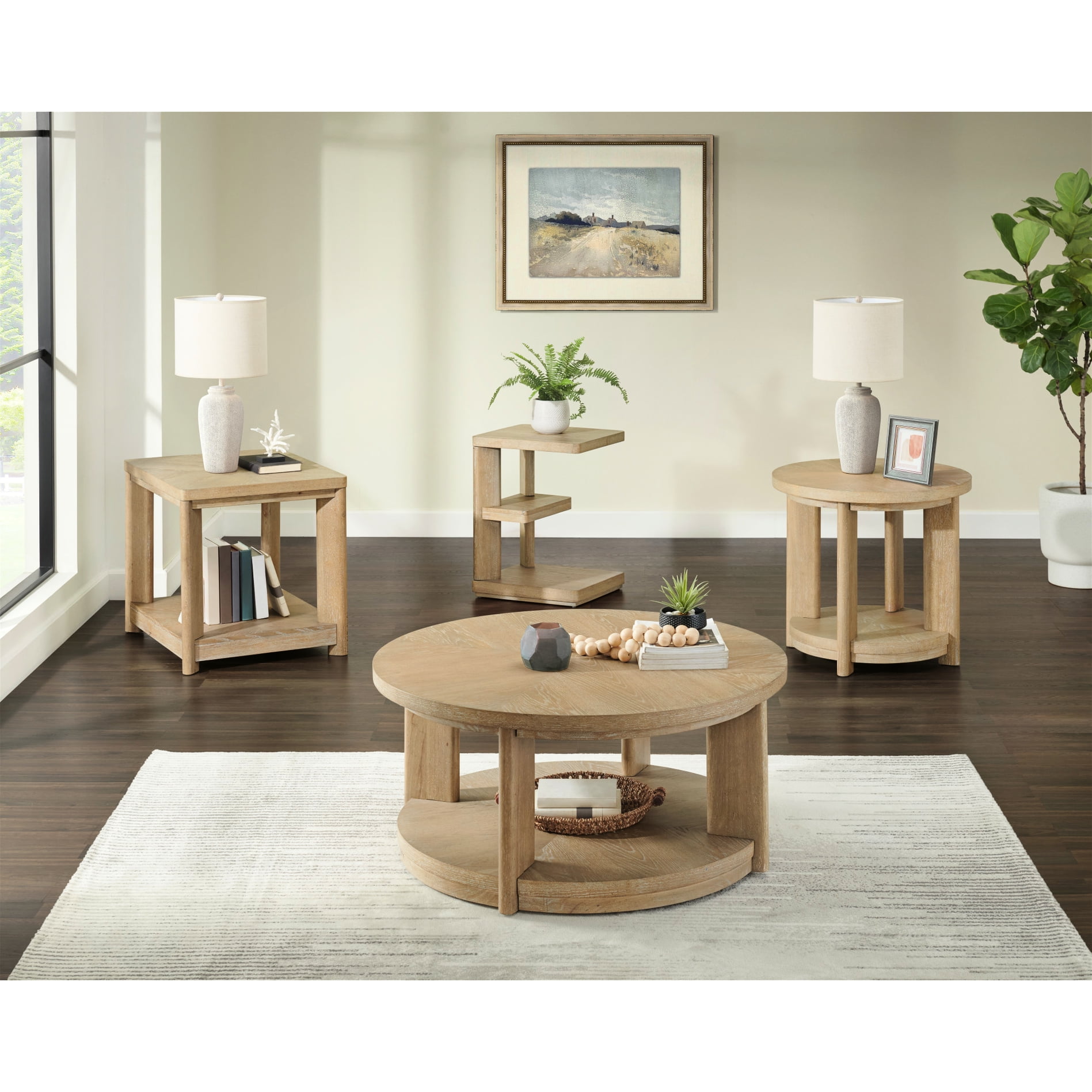 26"x26"x24" Tan Accent Table, Solid Wood, Contemporary Grace ...