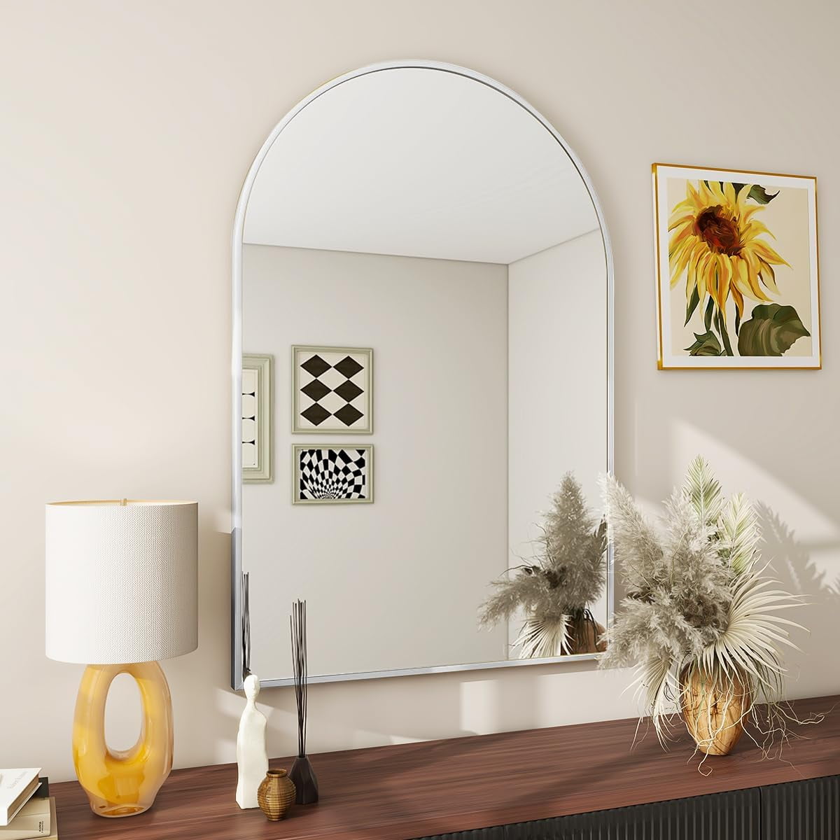 26"x38" Arch Bathroom Mirror, Wall Mounted Vanity Metal Frame Mirror ...