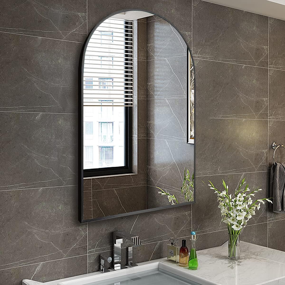 26"x38" Arched Wall Mirror with Metal Frame for Bathroom Bedroom ...