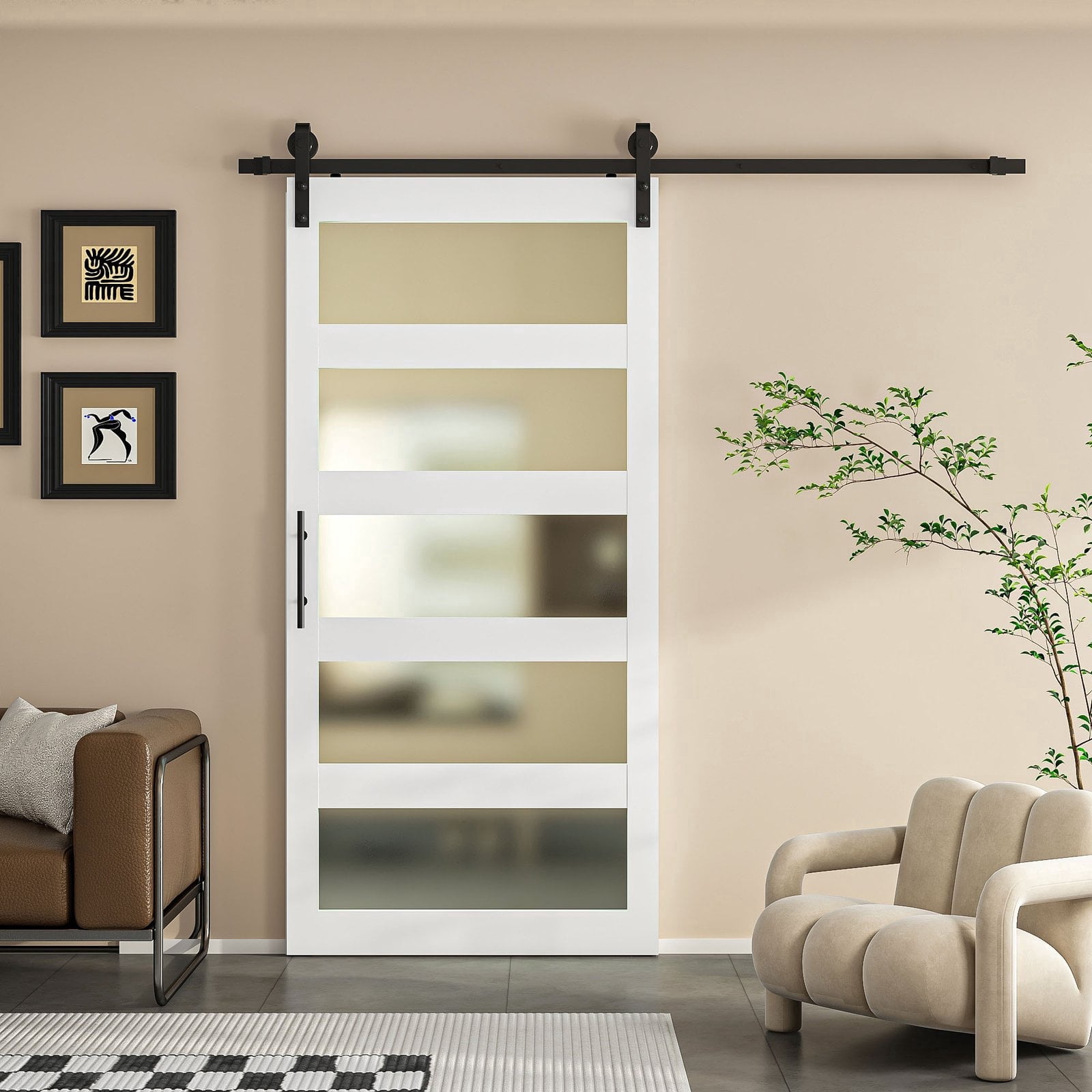 26"x84" Modern 5-Lite French Barn Door White PVC Wrapped , Heavy Duty ...