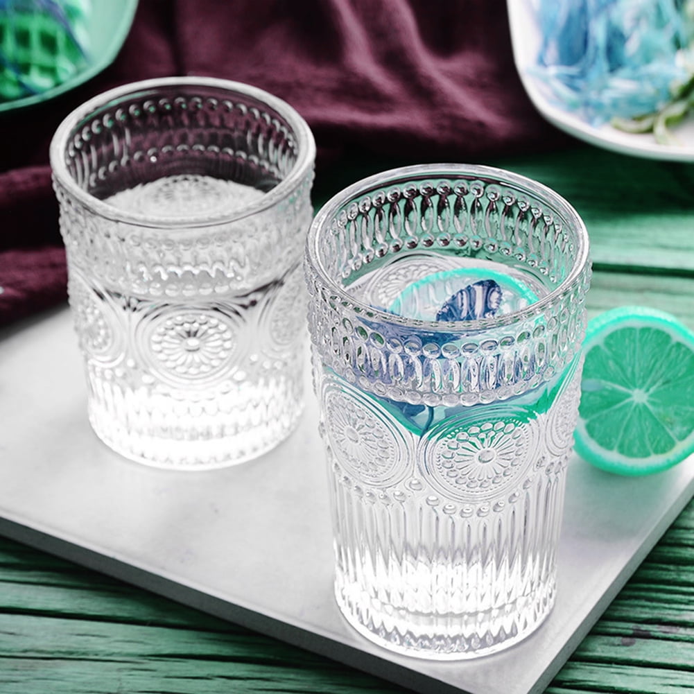 260/380ml Vintage Sunflower Engraved Single Layer Cold Drink Glass Cup ...