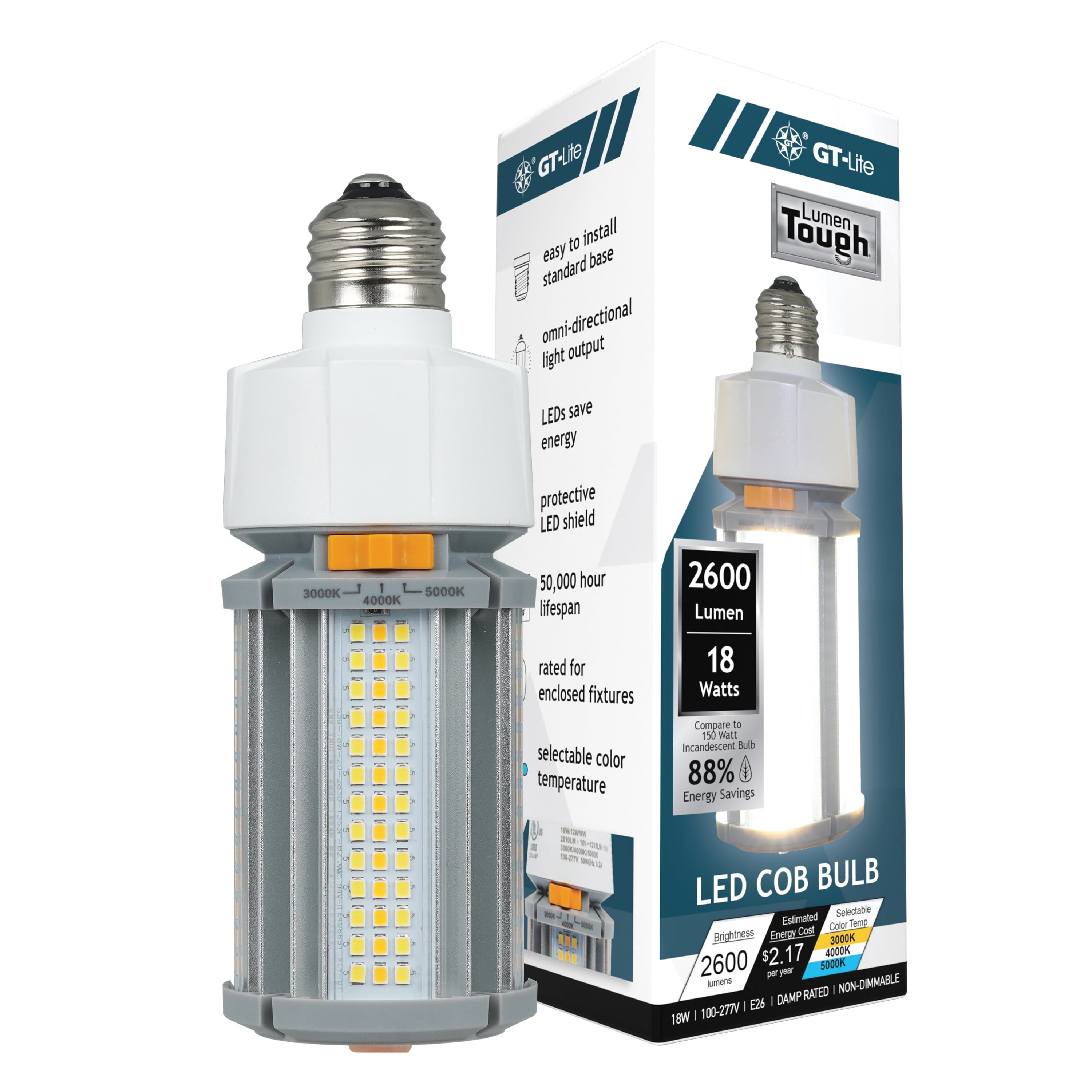 GT Lite 2600 Lumen LED Cob Bulb E26 White 3CCT Automotive Bulb Fits 1 ...