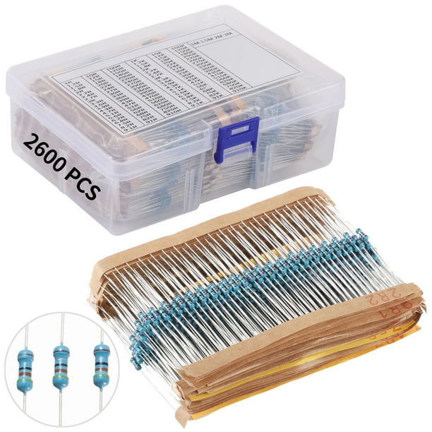 2600 PCS Resistor Kit, 1 Ohm-3M Ohm Resistor Assortment Kit, 1/4W Metal ...