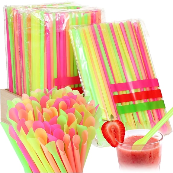 2600 Pcs Disposable Plastic Drinking Straws Bulk Sno-Cone Spoon Straws ...