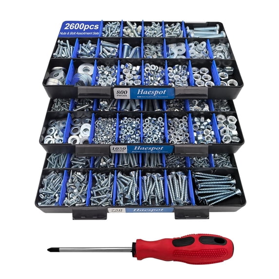 2600 Piece Bolt and Nut Hardware Assortment Kit with Diverse Bolts ...