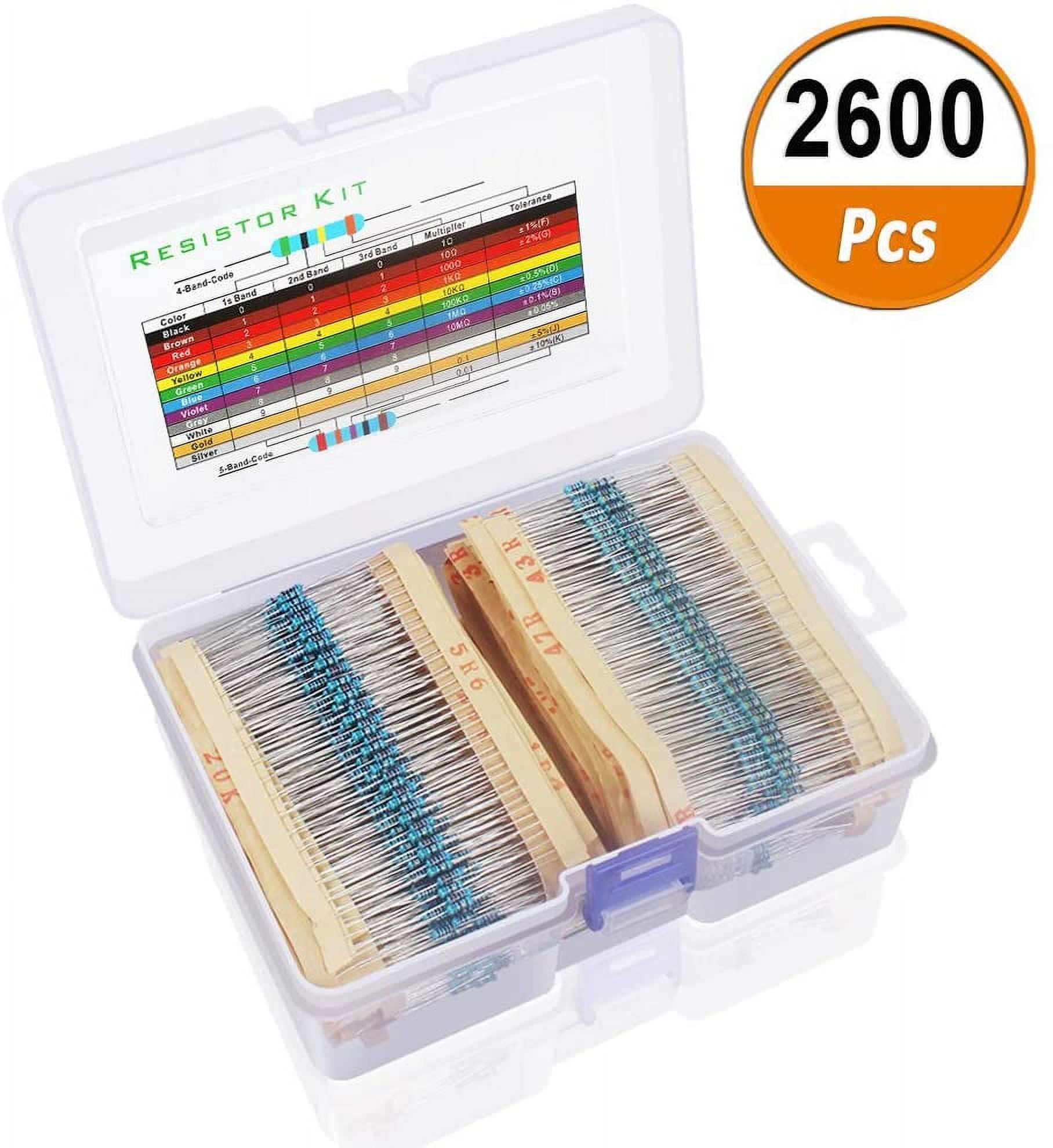 2600pcs Resistor Kit 130 Values, 1% Assorted Resistor Metal Film ...
