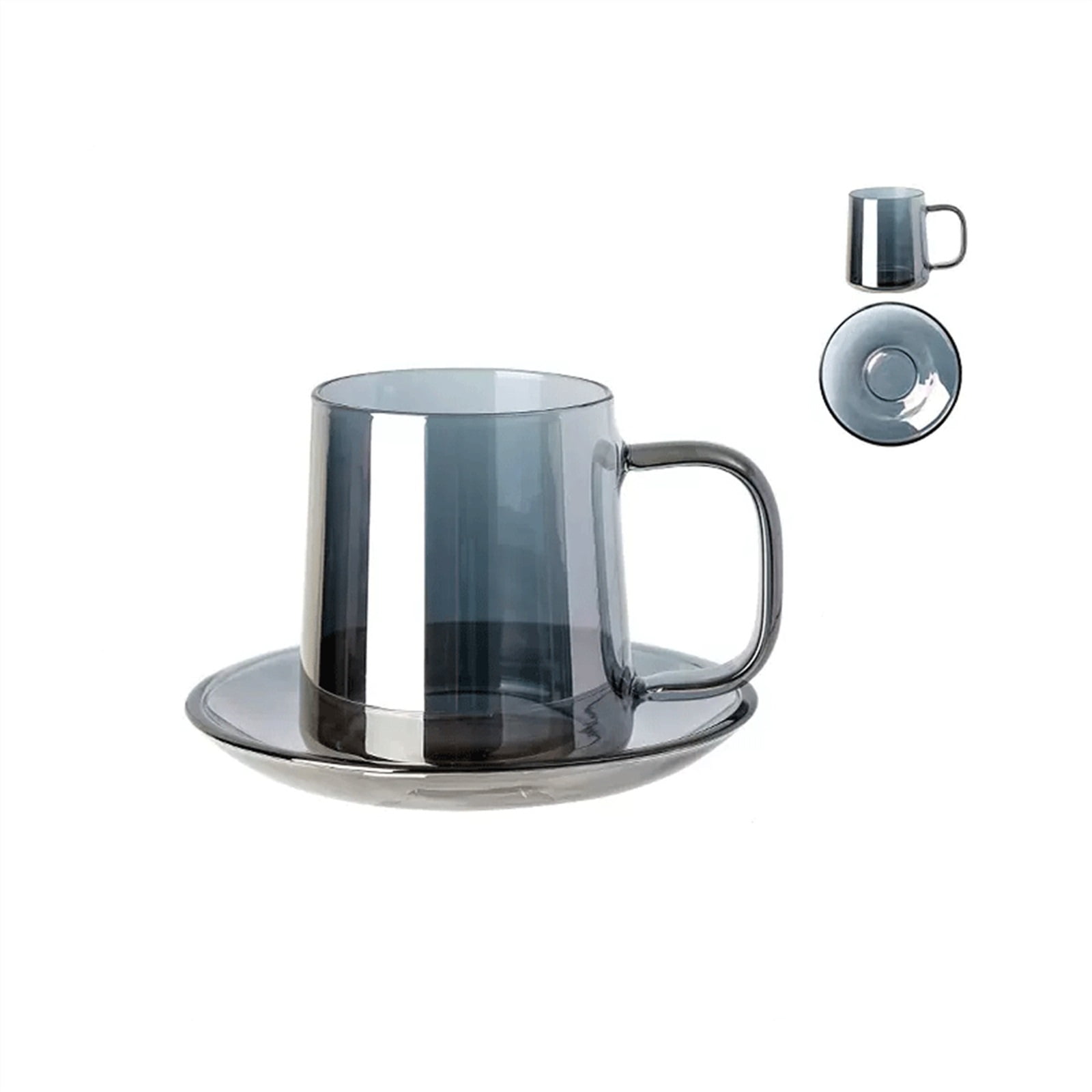 260ML Simple Coffee Cup and Saucer Set Solid Color Transparent Glass ...