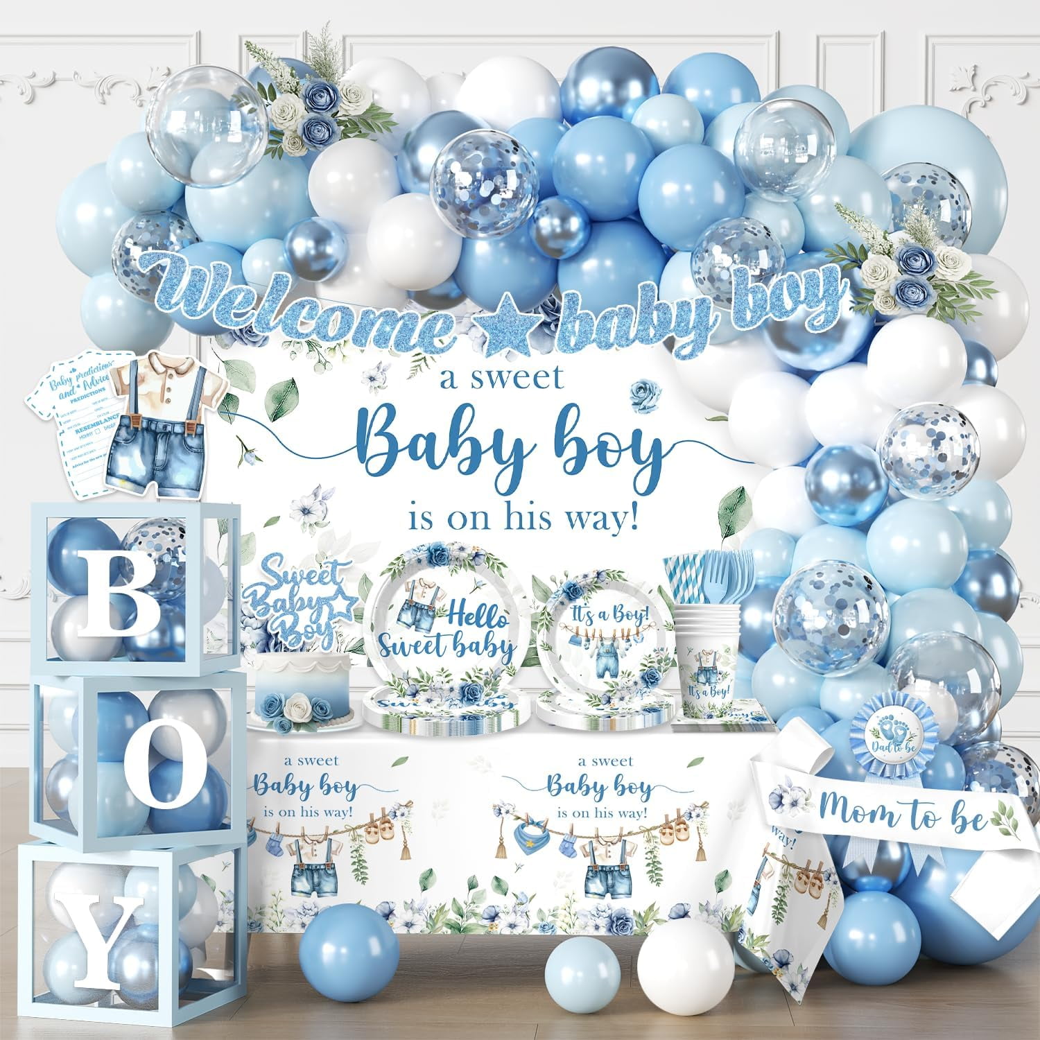 260PCS Baby Boy Baby Shower Decorations All-in-One Set with Baby Boy ...