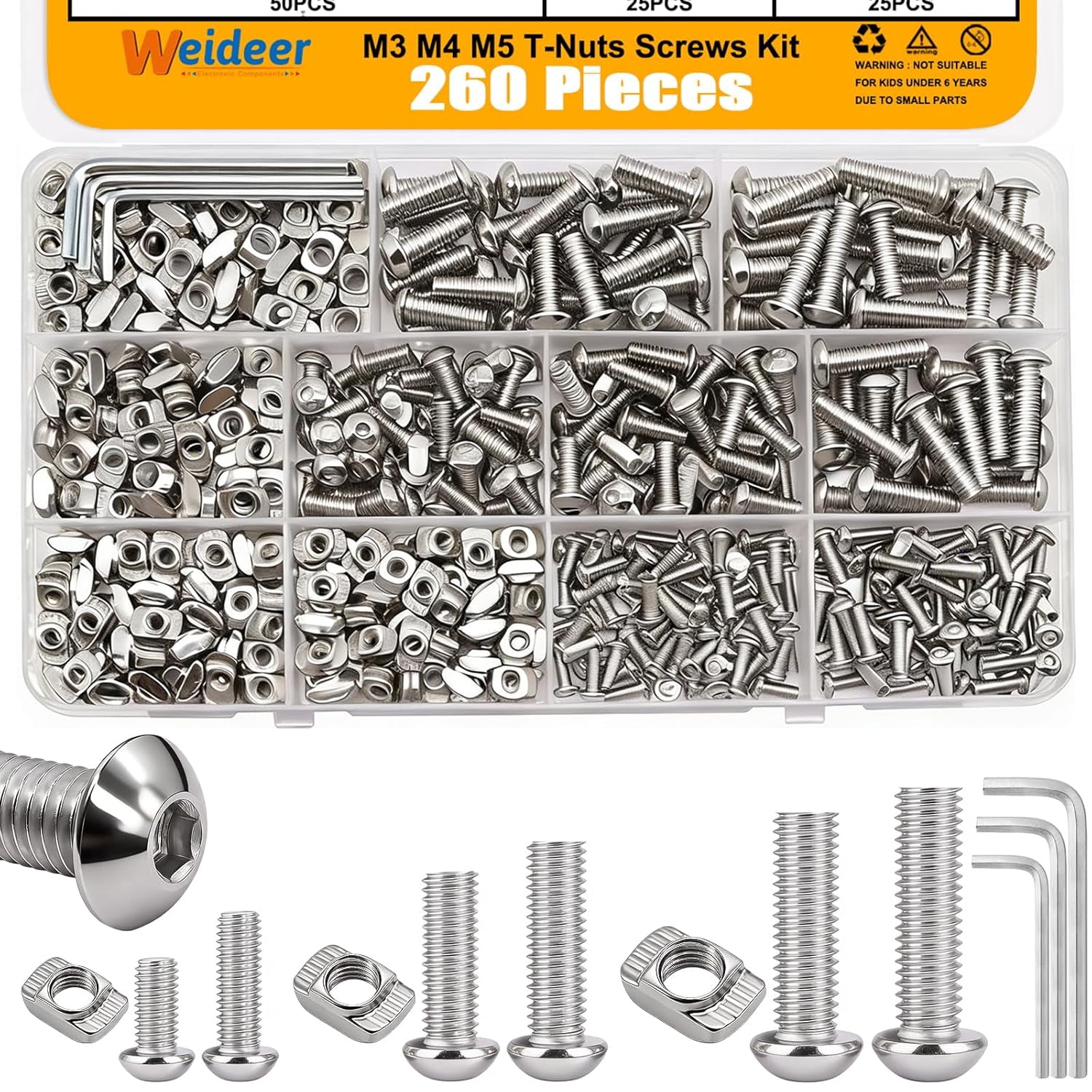 260PCS M3 M4 M5 T-Nuts Screws Assortment Kit,Nut and Bolt Assortment ...