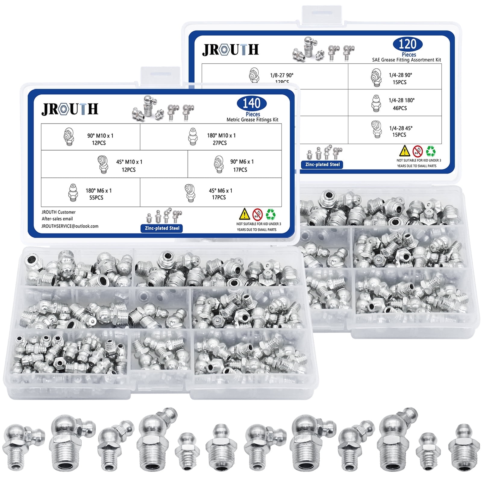 260Pcs SAE & Metric Grease Fittings Kits, Hydraulic Grease Zerks ...