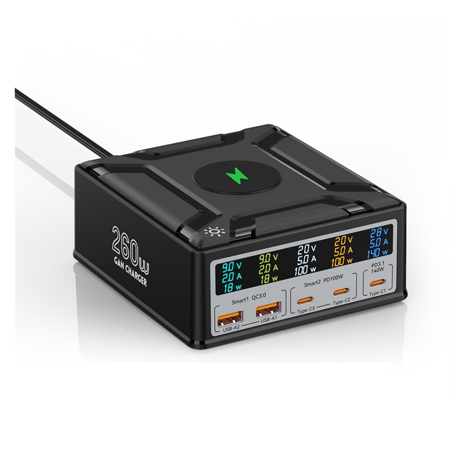 260W USB C Charger Wireless Charger PD3.1 QC3.0 Fast Charger PPS 5-Port Fast Charging ,Portable ...