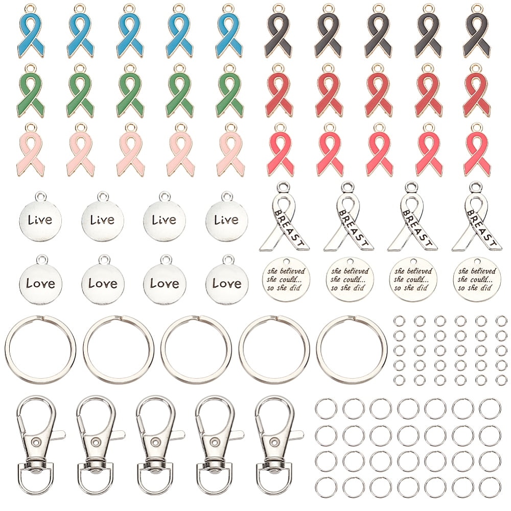 260pcs Awareness Ribbon Pendants Kit Breast Cancer Awareness Charms ...