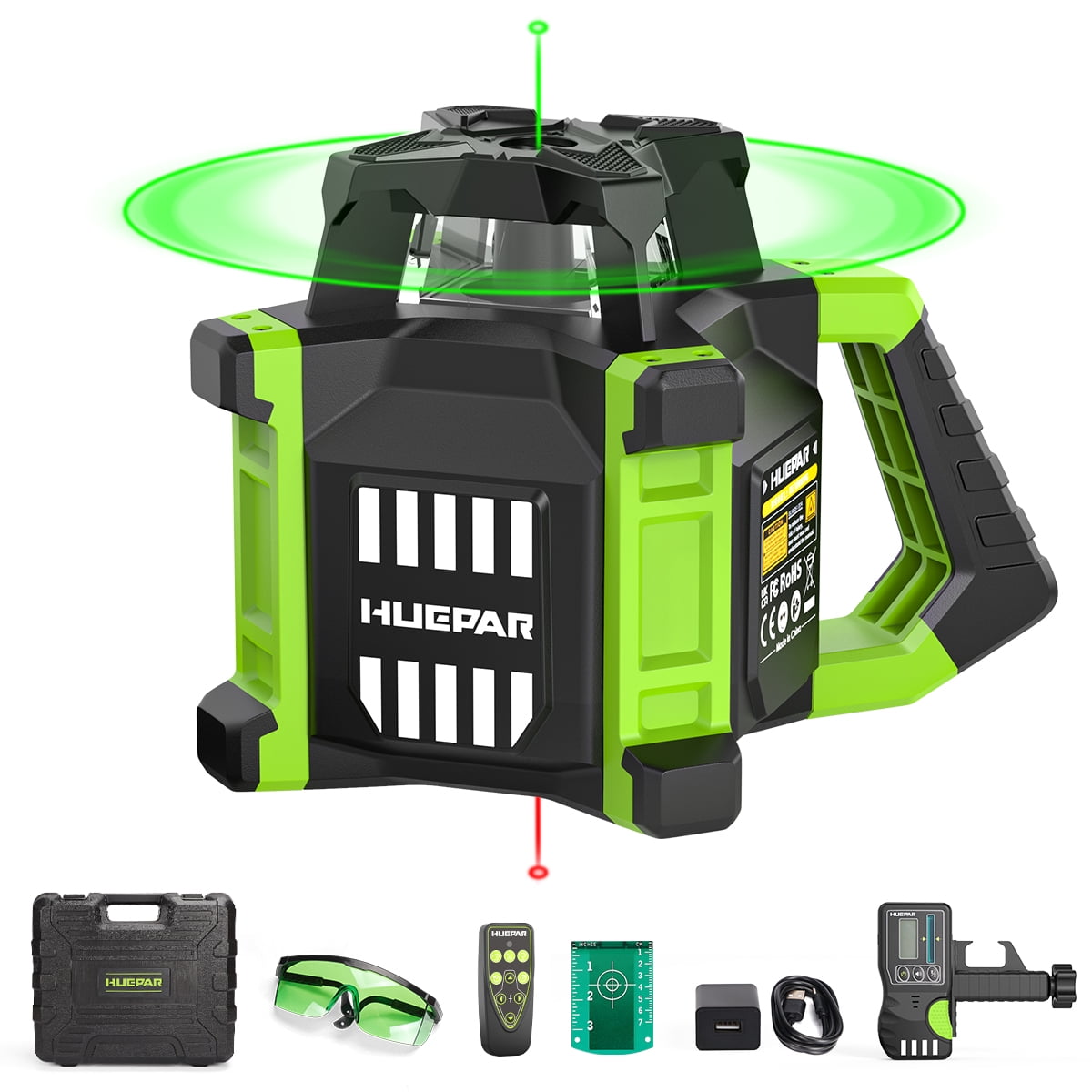 2624Ft/800M Green Rotary Laser Level with Plumb Points, Self-Leveling ...