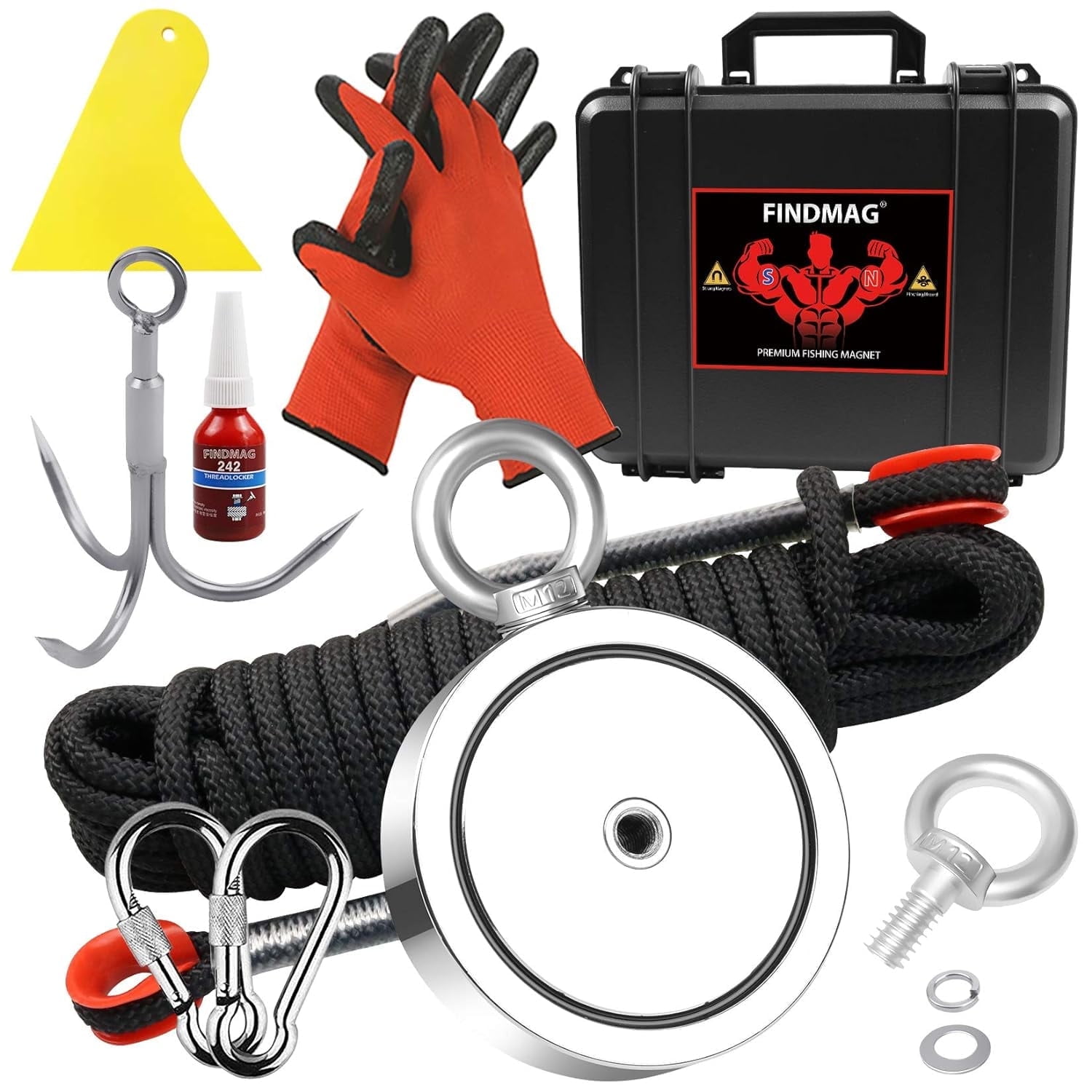 2625 lbs Fishing Magnet Kit, Double Sided Magnet Fishing Kit with Rope ...