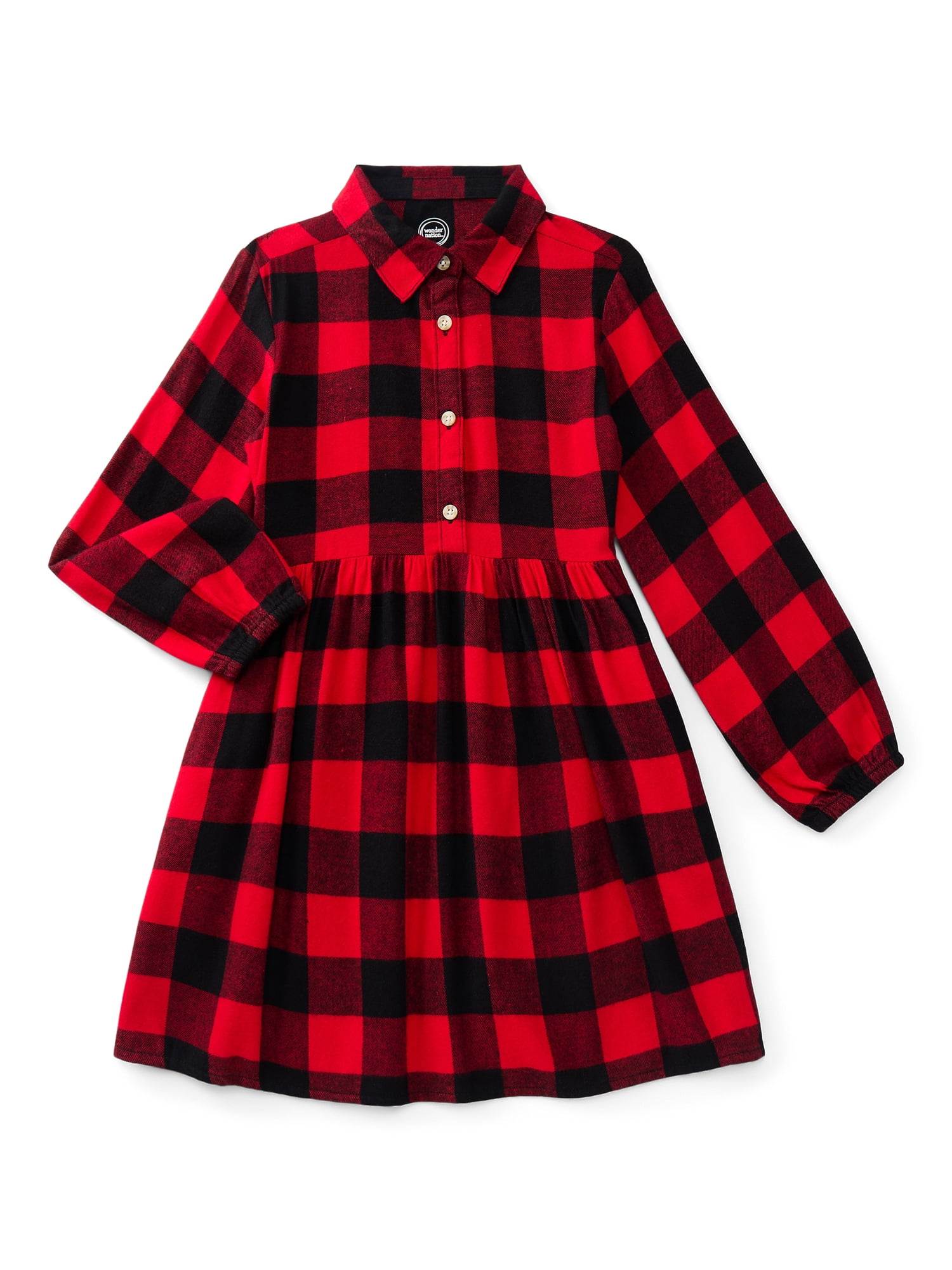 Wonder Nation Girls Flannel Dress with Long Sleeves, Sizes 4-18 & Plus ...