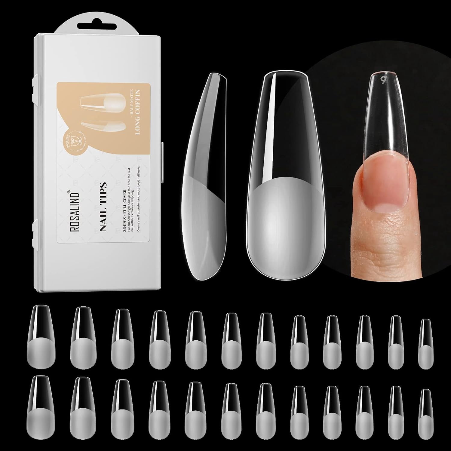 264PCS Half Matte Long Coffin Soft Fake Nail Tips, 12 Size Soft Full ...
