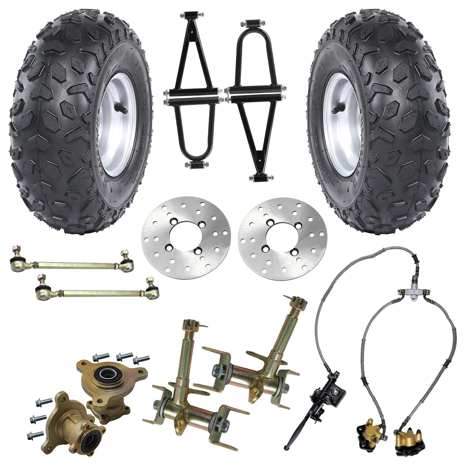 265mm 10.4" Front Suspenion Upper Lower Shock Swing Arm Kit+ 145/70-6 Tires 6" Wheels + Disc ...