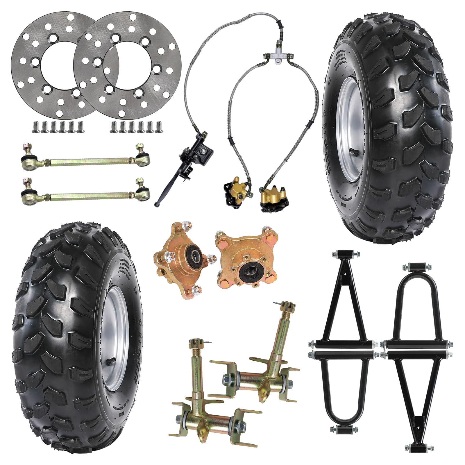 265mm 10.4" Front Suspenion Upper Lower Shock Swing Arm Kit+ 19x7-8 Tires 8" Wheels+ Disc Brake ...