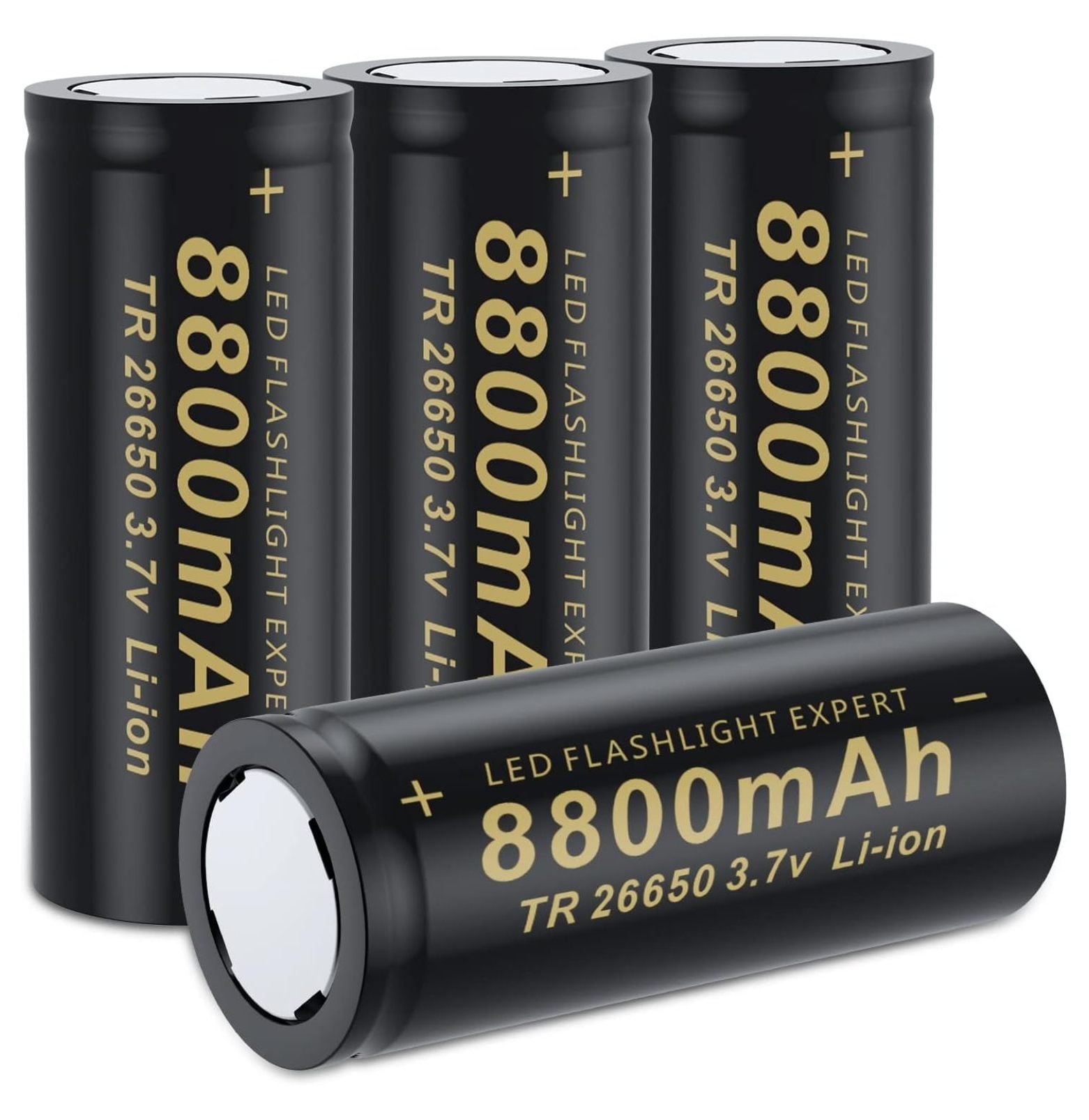 26650 Rechargeable Battery 3.7Volt 8800mAh Large Capacity Flat Top 4 Pack 26650 Batteries ...