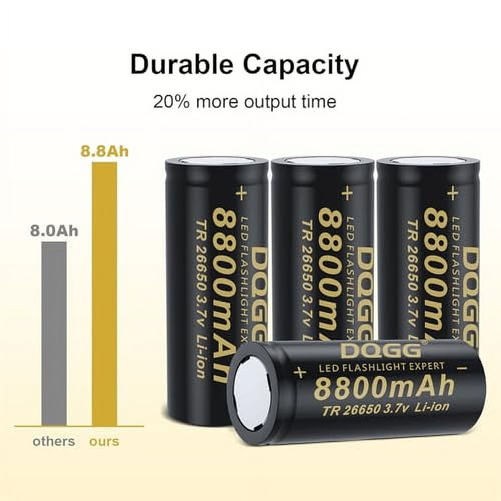 26650 Rechargeable Battery 3.7Volt Large Capacity 8800mAh Flat Top for ...