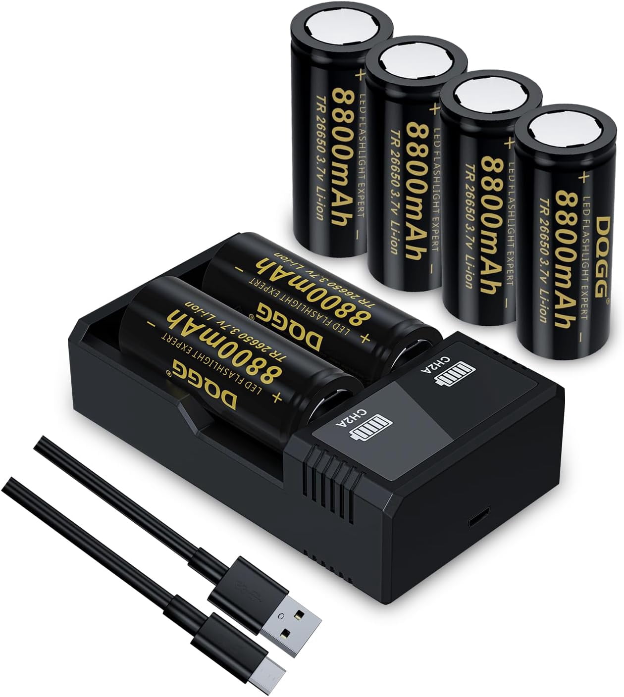 26650 Rechargeable Battery 3.7Volt Large Capacity 8800mAh Flat Top for ...