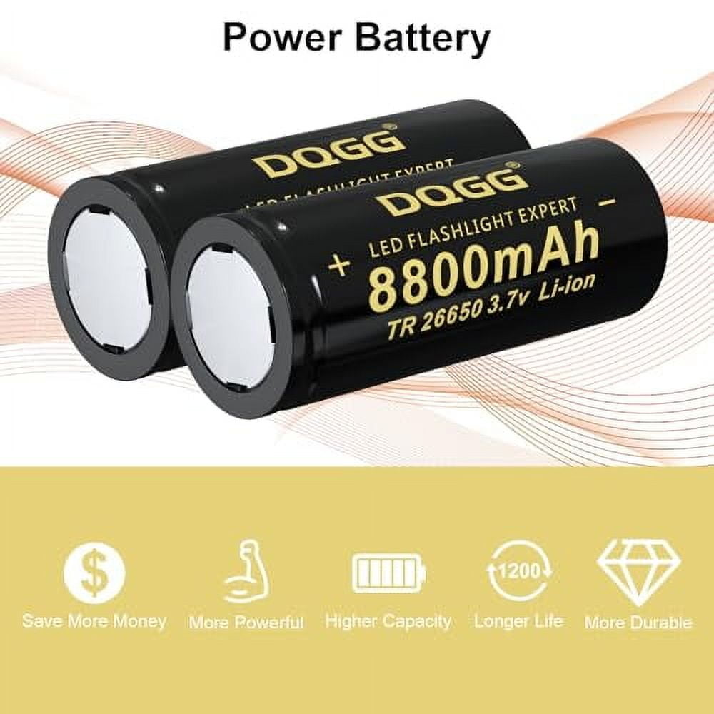 26650 Rechargeable Battery 8800mAh Flat Top 6 Pack 3.7Volt Lithium ...