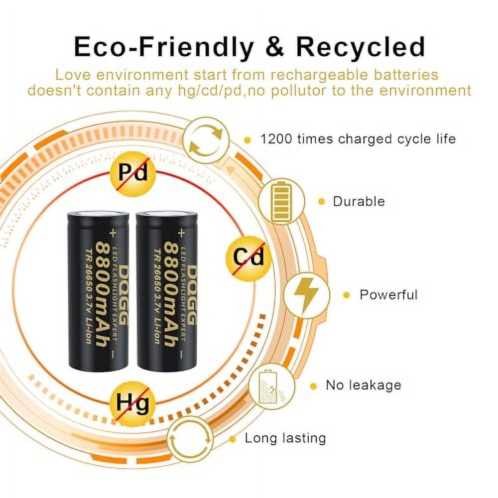 26650 Rechargeable Battery 8800mAh Large Capacity 3.7V 26650 Batteries Rechargeable 4 Pack for ...