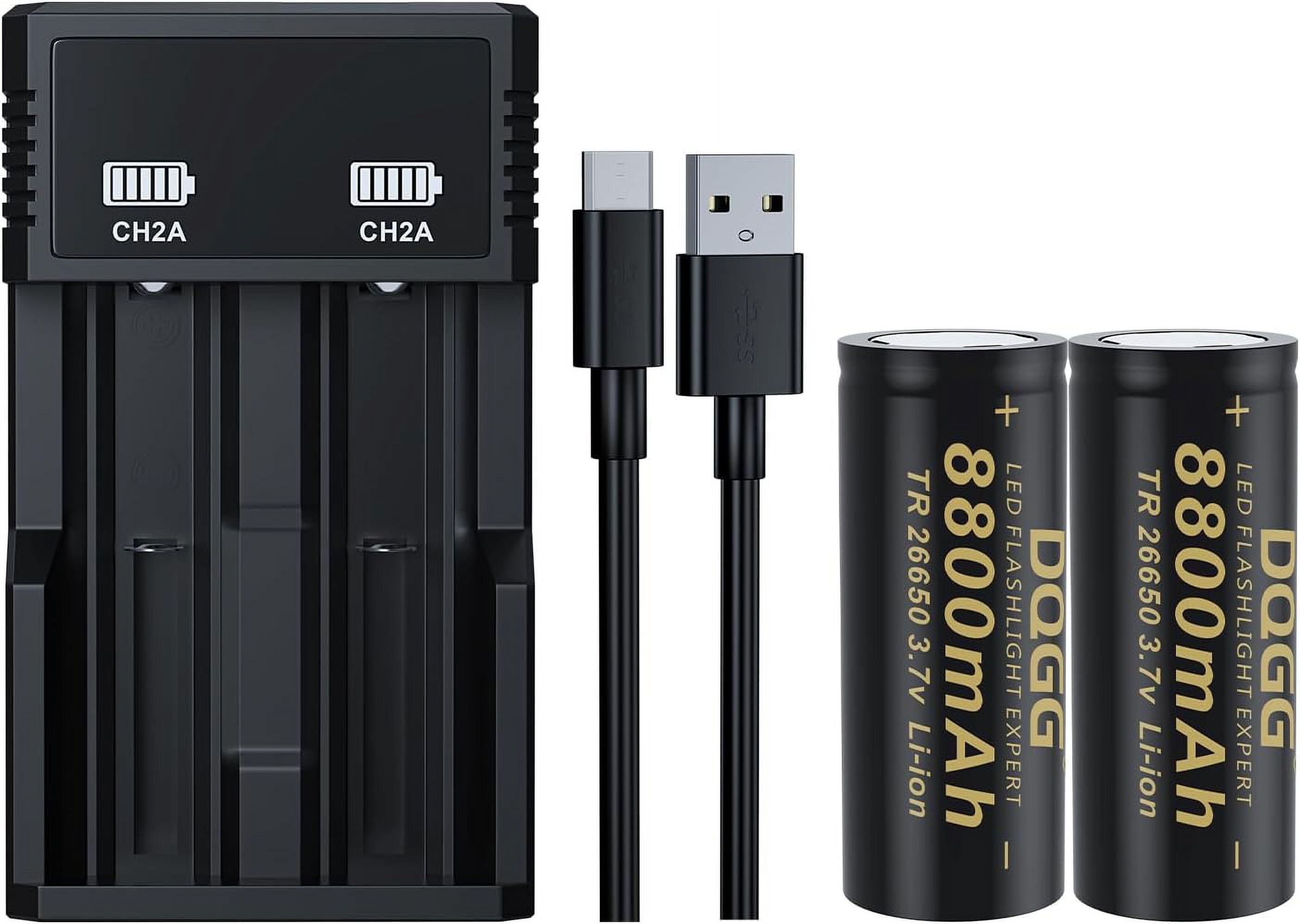 26650 Rechargeable Battery 8800mAh Large Capacity Flat Top 3.7V Batteries for Headlamp ...