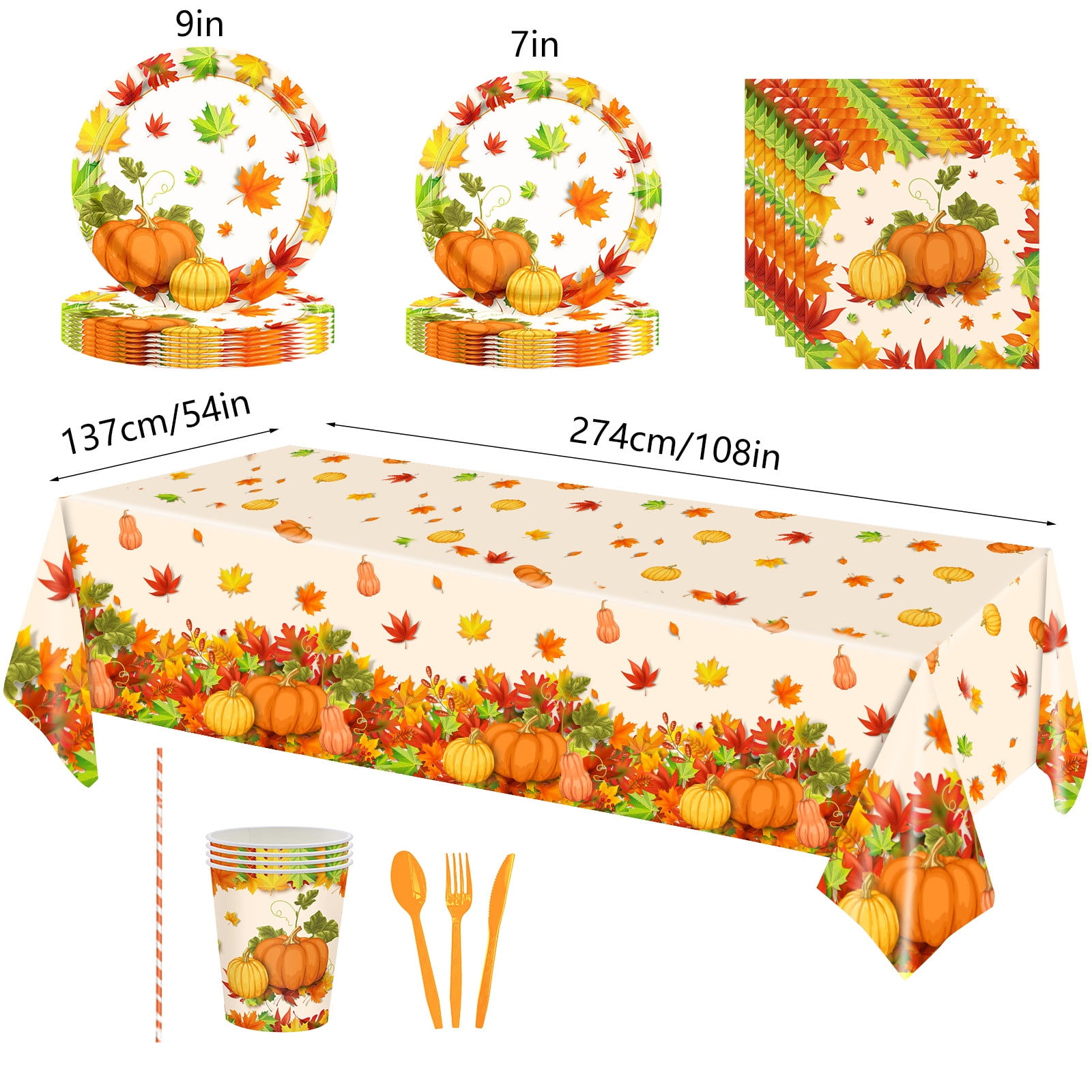 266Pcs Thanksgiving Plates and Napkins Sets - Fall Pumpkin Maple Leaf ...