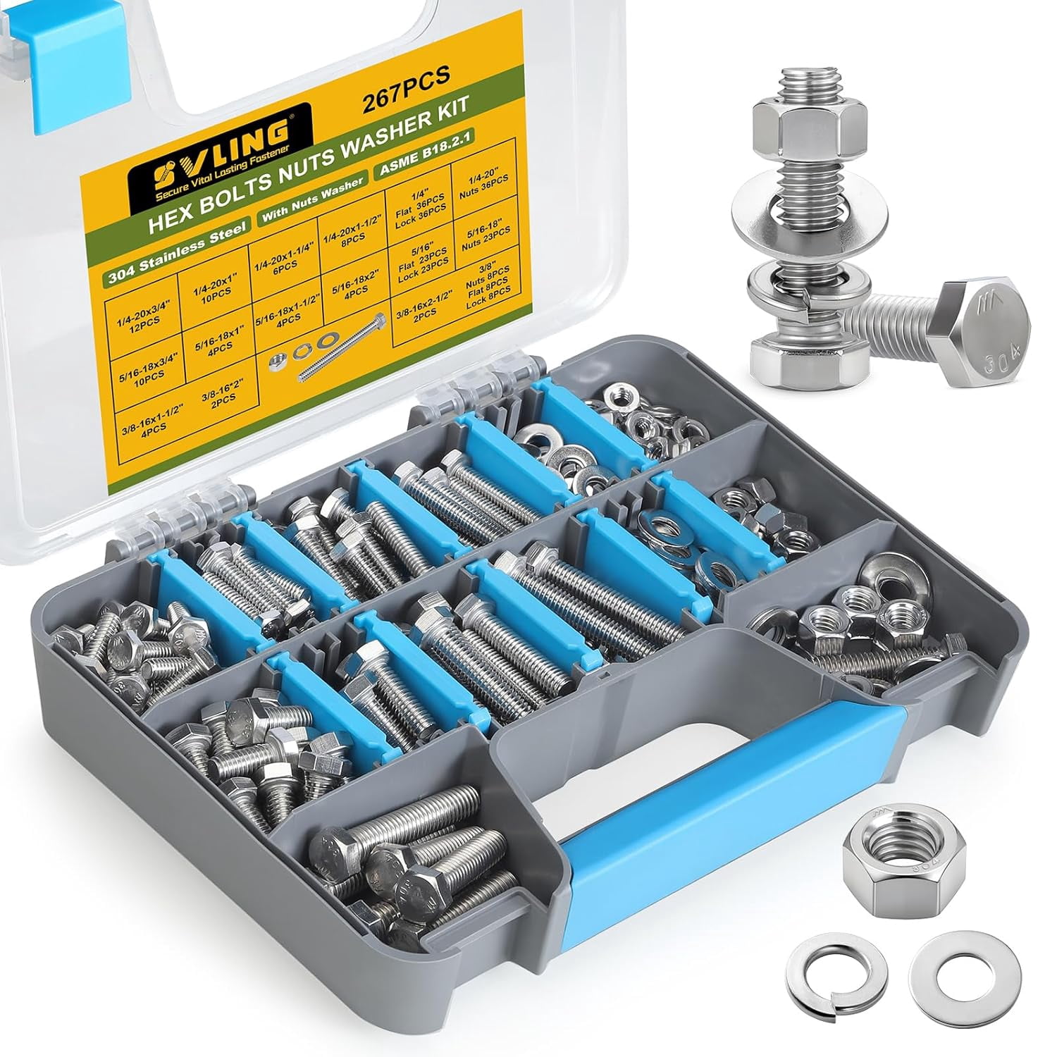 267PCS Hex Bolts and Nuts Assortment Kit,1/4-20, 5/16-18, 3/8-16 Bolt ...